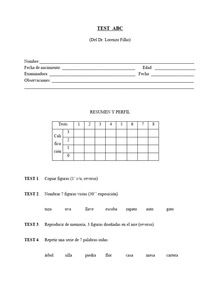 Protocolo de Test ABC | PDF