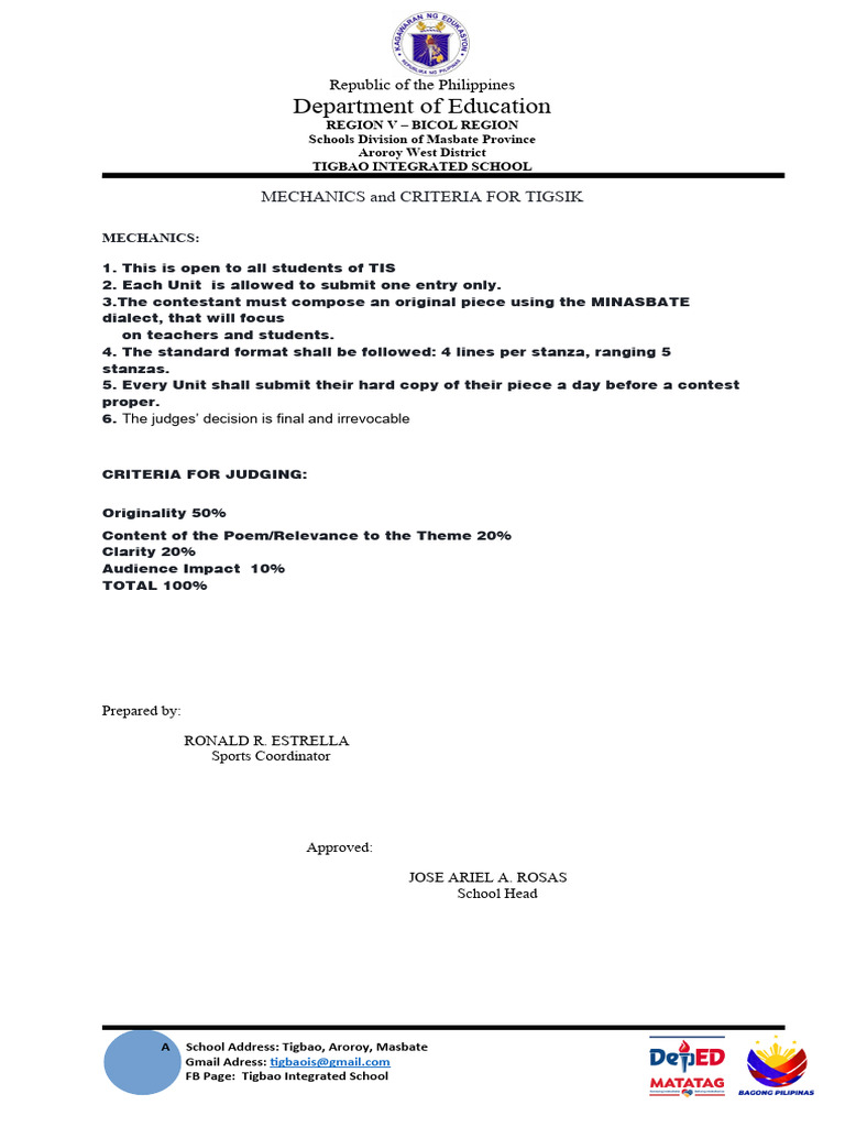 Mechanics for Tigsik Contest in Minasbate | PDF