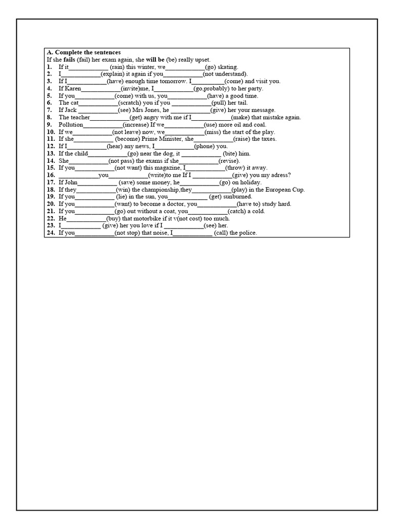 If Clause Type 1 Exercises Worksheet Test 18 7431 | PDF