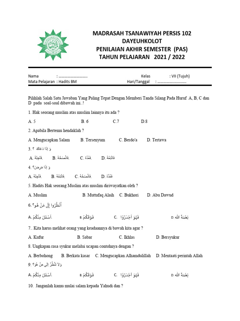 Soal PAS Kelas 7-9 TP 2022-2023 (Edit 1) | PDF