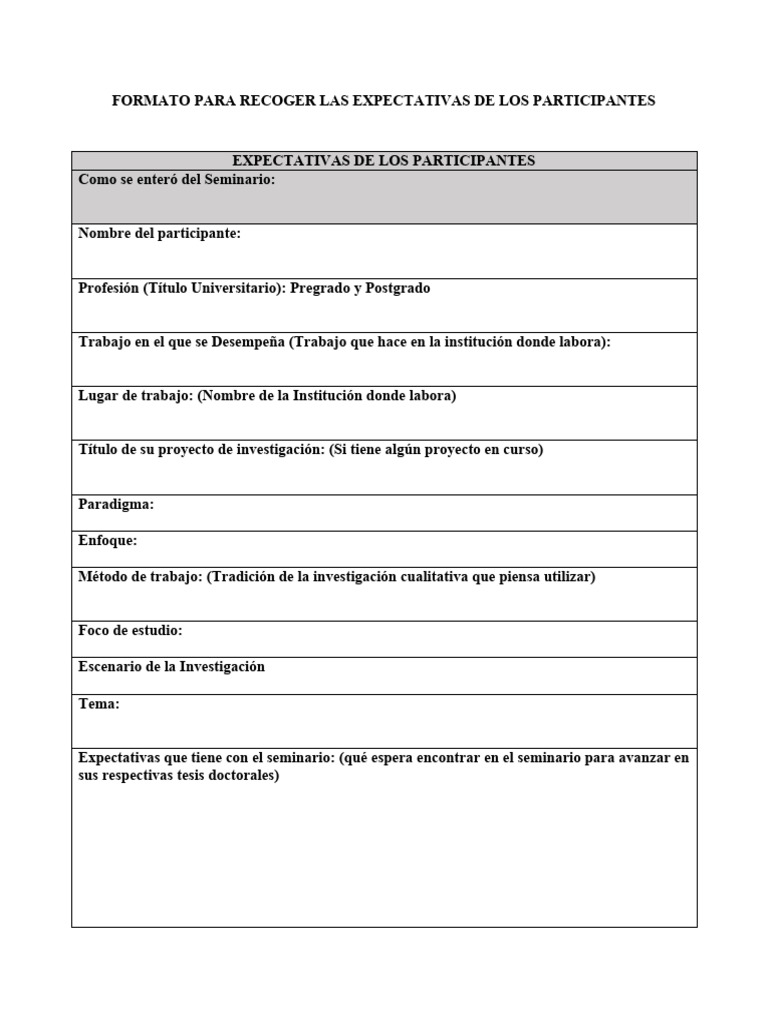 Formato para Recoger Las Expectativas de Los Participantes | PDF