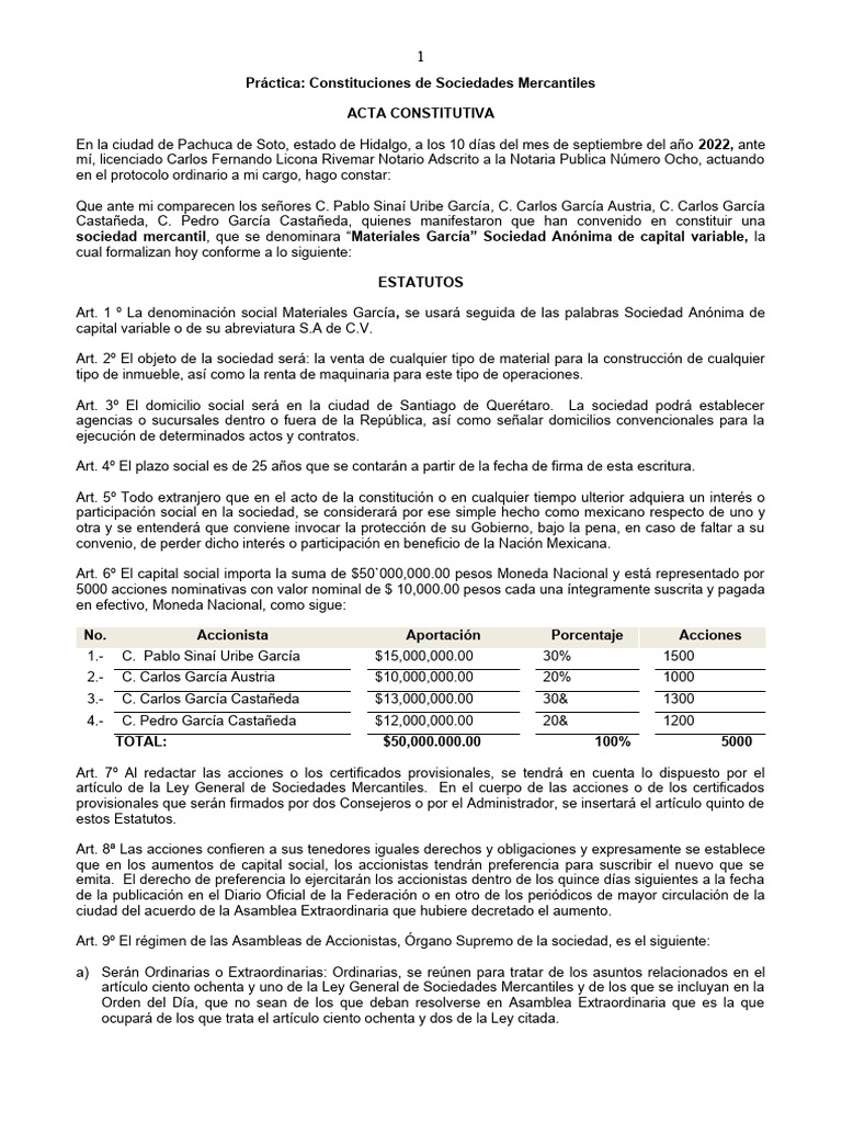 3.2.3 Practica Constitucion de Sociedades Mercantiles | PDF | Compartir (Finanzas) | Sociedad de ...