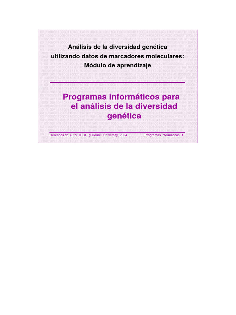 IPGRI. Programas Informáticos para El Analisis de La Diversidad ...