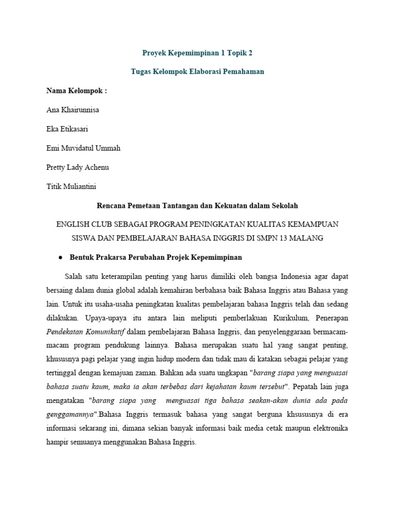 UTS PK 1 Perancangan Proyek Kepemimpinan | PDF | Karier & Perkembangan | Ilmu Sosial