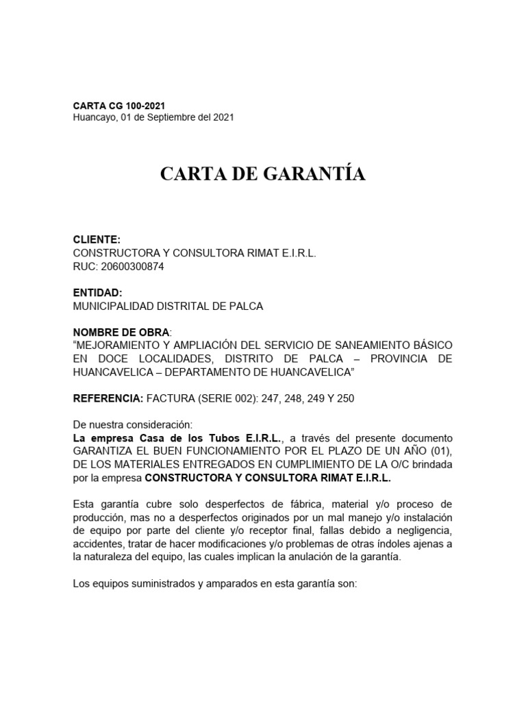 Carta de Garantia | PDF