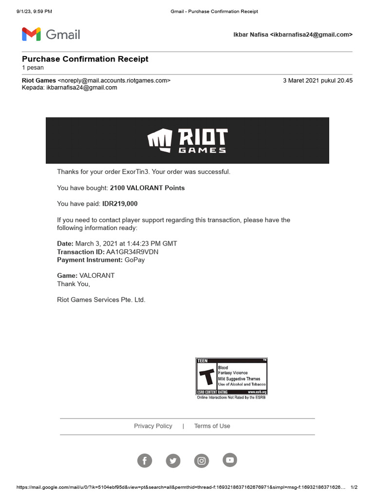 Gmail - Purchase Confirmation Receipt 5 | PDF