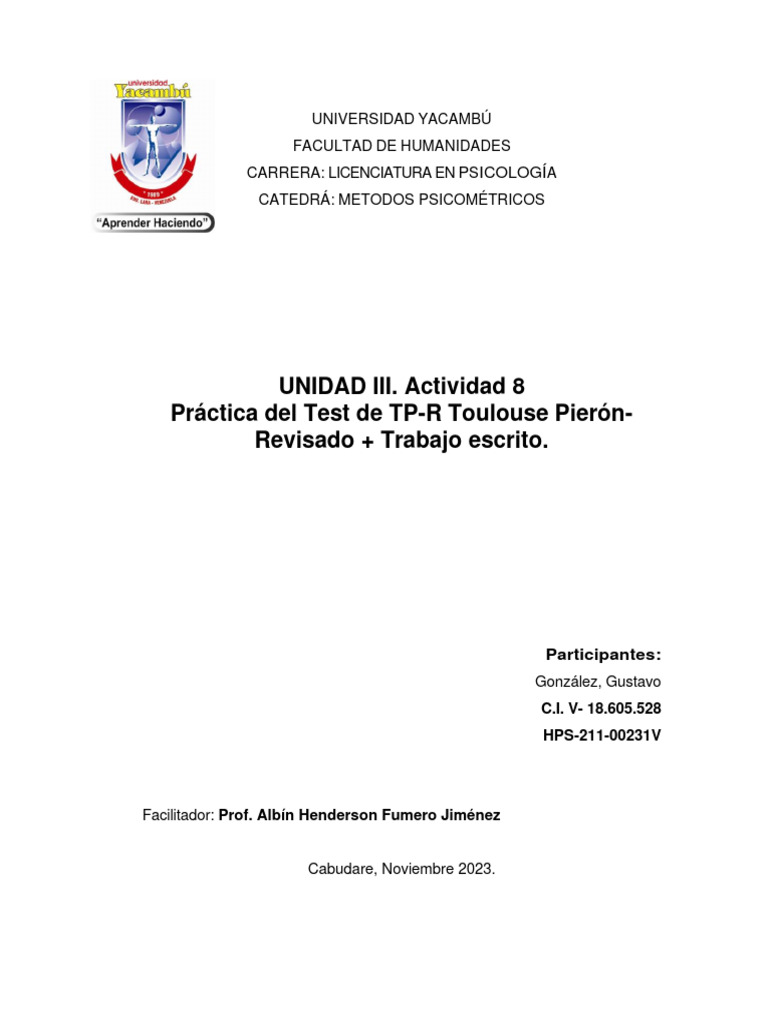 Actividad 8. Practica Del Test de TP-R Toulouse Pieron-revisado ...