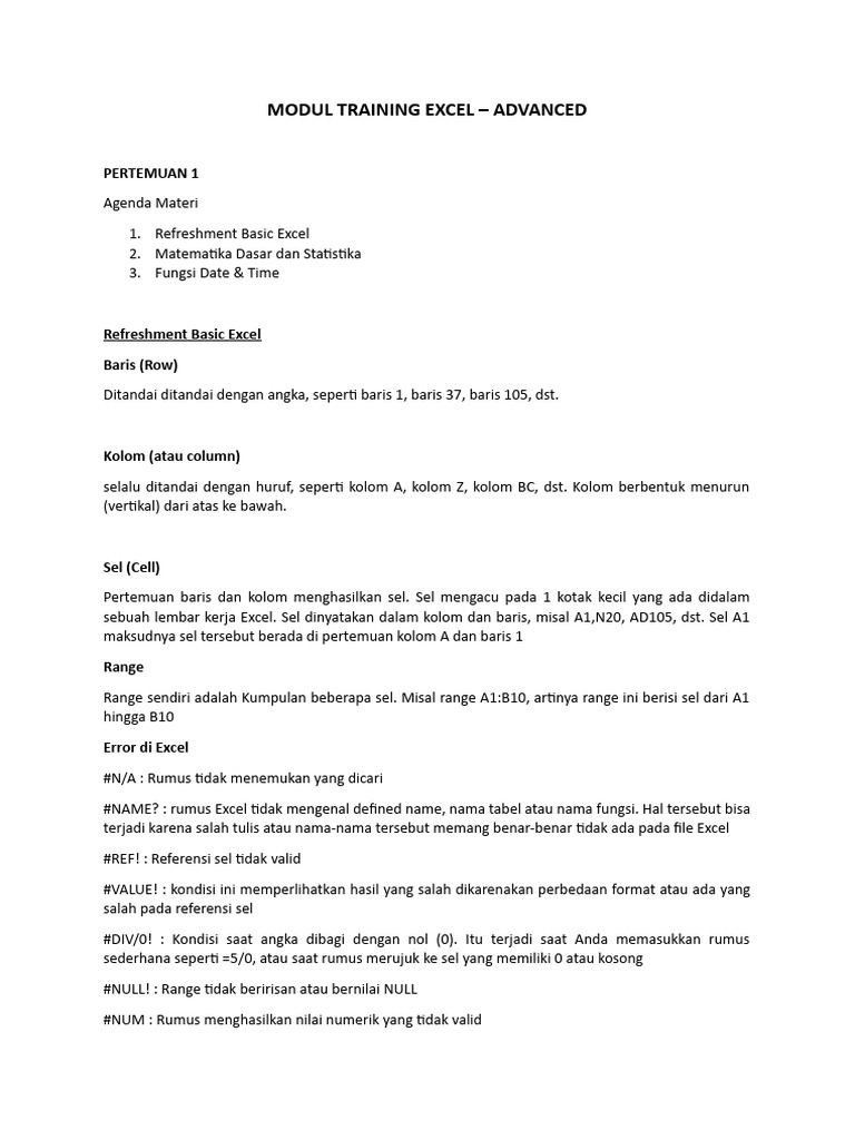 Modul Training Excel | PDF