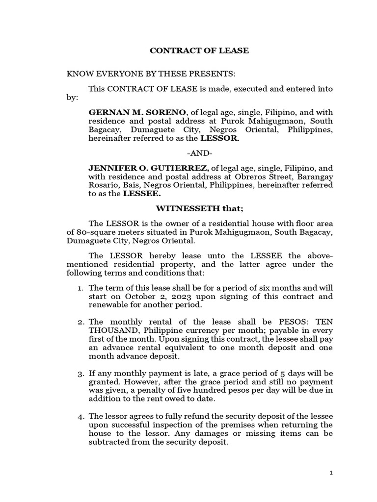 Contract of Lease | PDF | Lease | Law Of Obligations