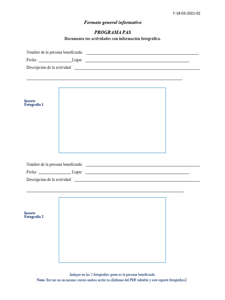 Formato en Word para Reporte Fotográfico Del PAS 18-01-2022 | PDF