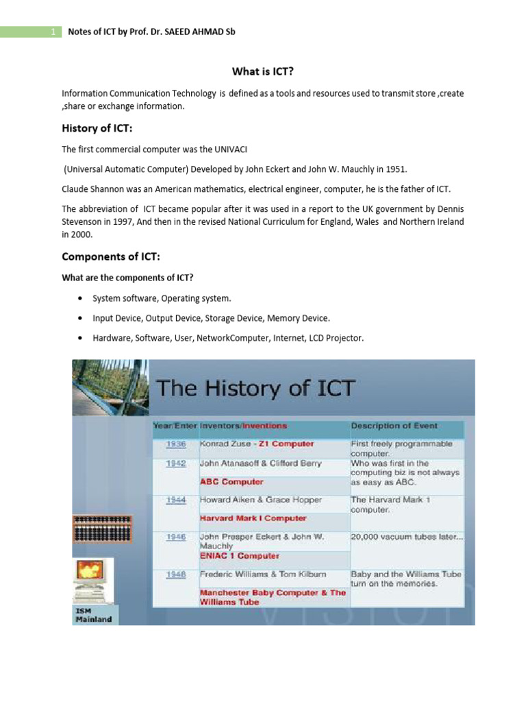 What Is ICT?: Notes of ICT by Prof. Dr. SAEED AHMAD SB | PDF | World ...