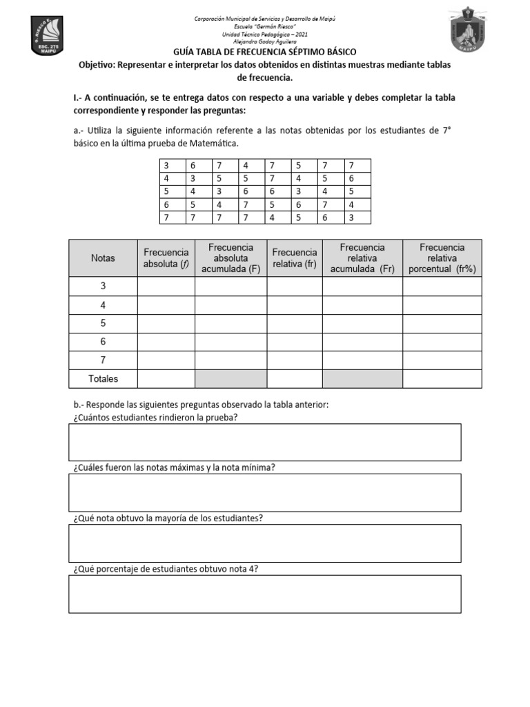 Guía Tabla de Frecuencia Séptimo Básico | PDF