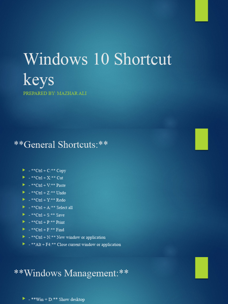 Windows 10 Short Cut Keys | PDF | Computing Platforms | System Software