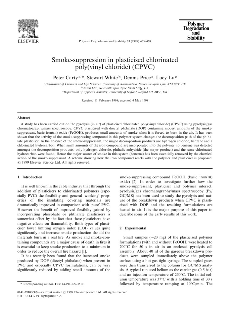 Smoke Suppression in Plasticised Chlorin | PDF | Smoke | Polyvinyl Chloride