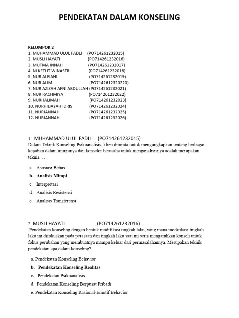Pendekatan Konseling Psikoanalisis dan Behavior | PDF