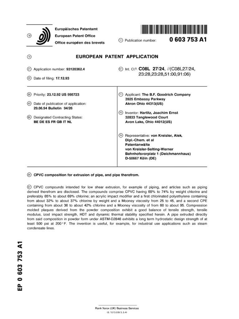 EP0603753A1 | PDF | Extrusion | Polyvinyl Chloride