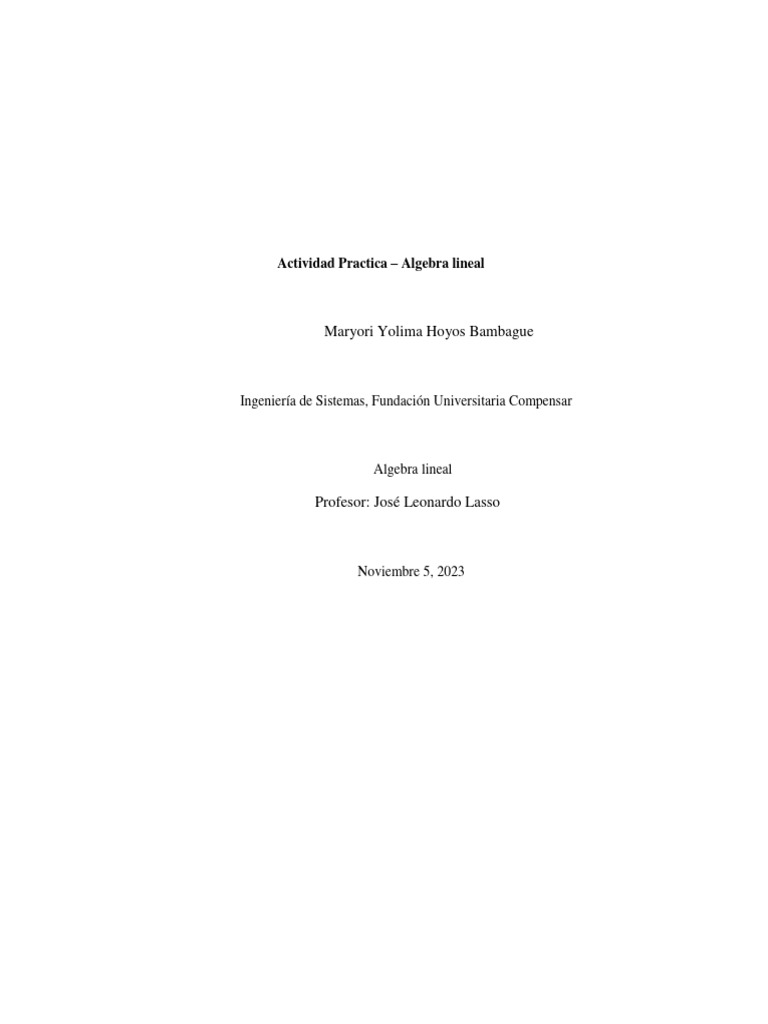 ACTIVIDAD Algebra Lineal 3 | PDF | Álgebra lineal | Matriz (Matemáticas)