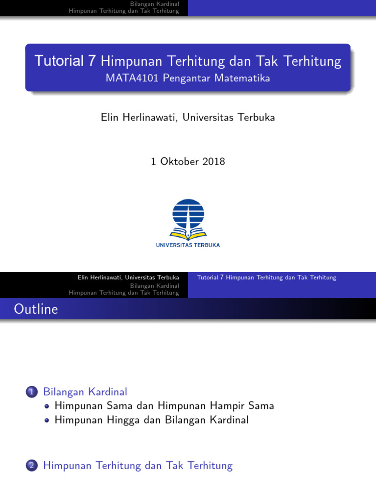 Tutorial - 7 - Himpunan Terbilang, Kardinal, Terhitung Ed 2 | PDF