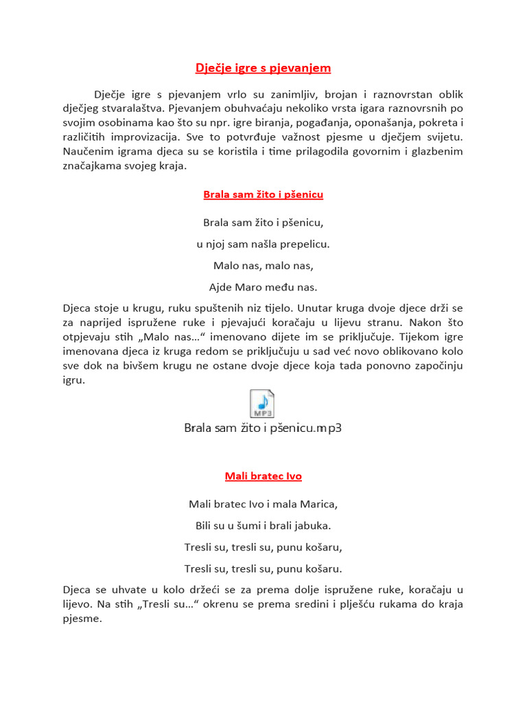 Dječje Igre S Pjevanjem | PDF