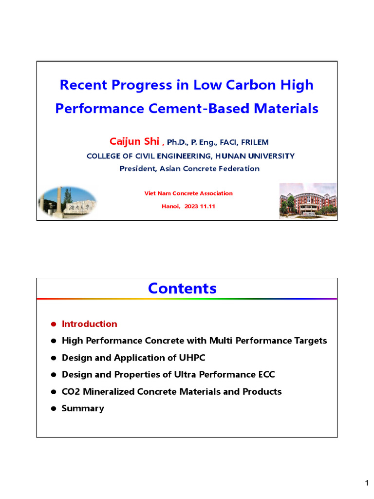 Recent Progress in Low Carbon High Performance Cement-Based Materials-2023!11!09 | PDF ...