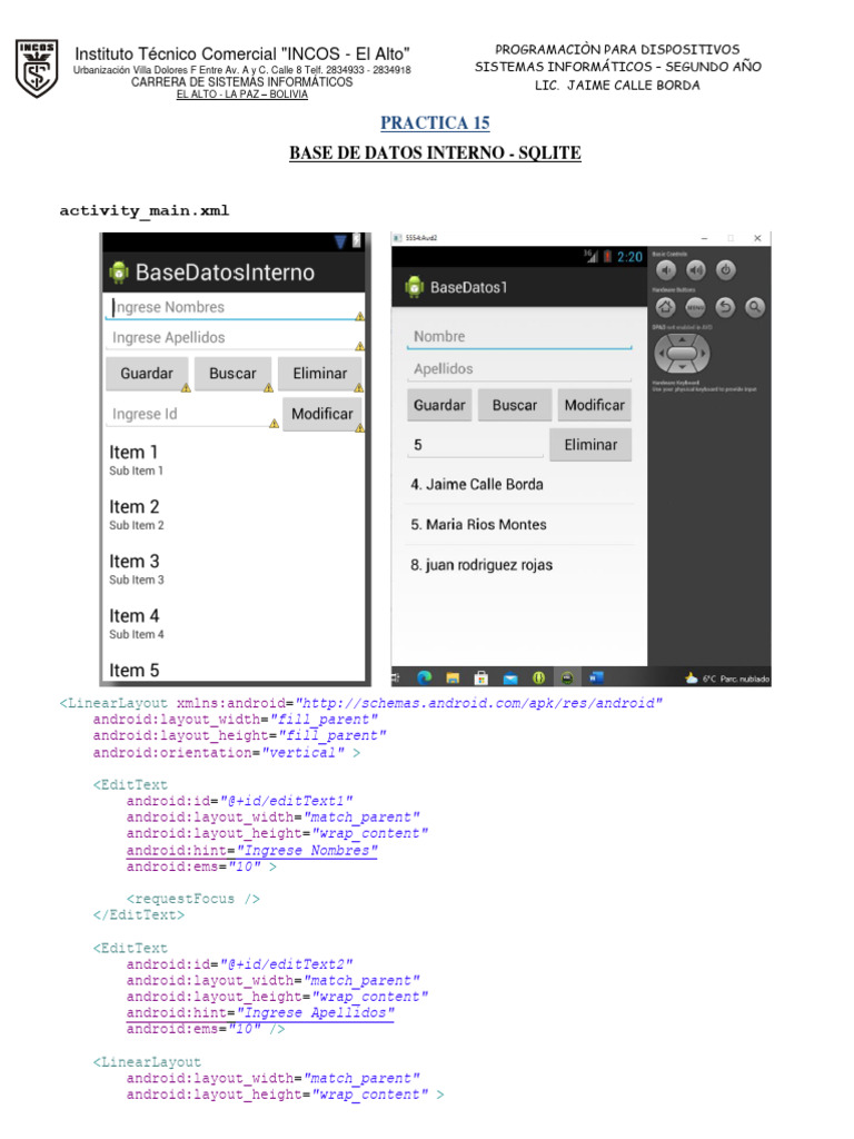Práctica de Base de Datos SQLite en Android | PDF | SQL | Gestión de datos