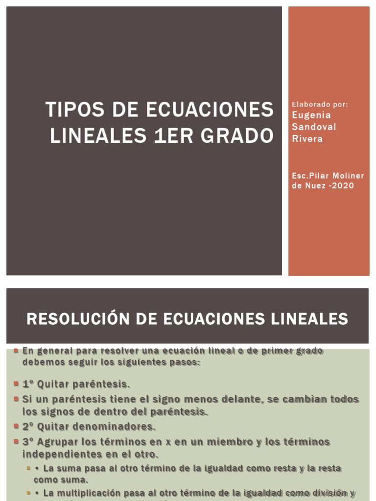 Tipos de Ecuaciones Lineales | PDF | Ecuaciones | Multiplicación