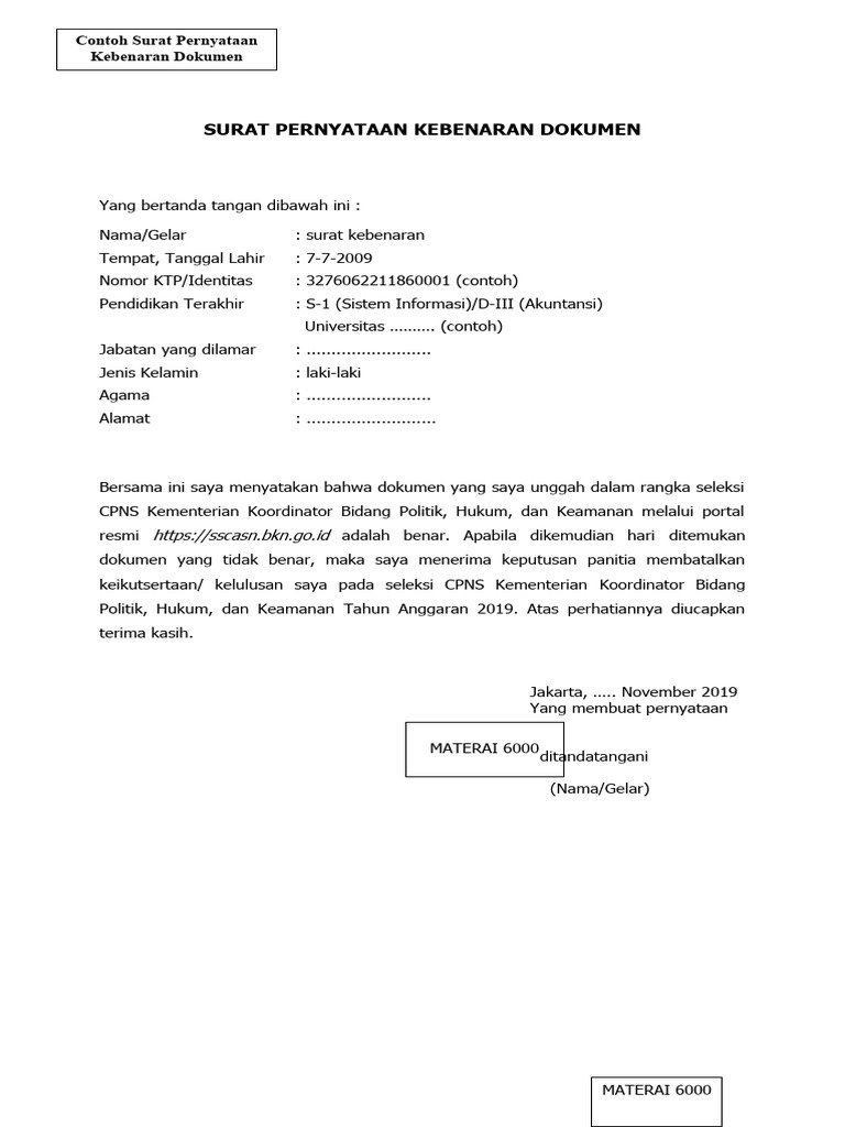 Surat Kebenaran Pernyataan Universitas | PDF Surat Kebenaran Pernyataan Universitas | PDF