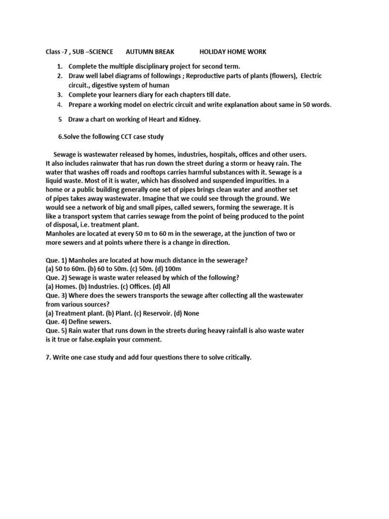 Class - 7 HHW Autumn Break | PDF