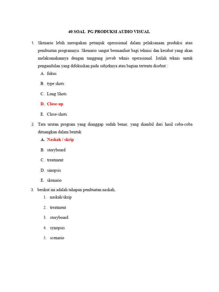 40 Soal PG Produksi Audio Visual | PDF