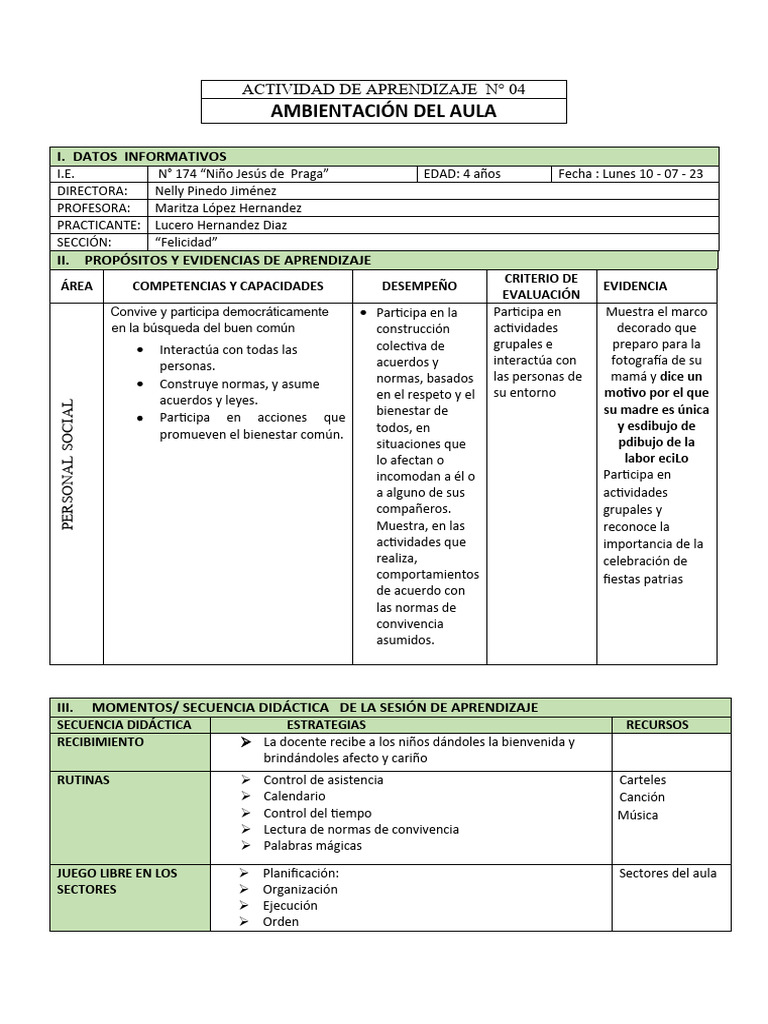 Ambientación Del Aula: Actividad de Aprendizaje #04 | PDF | Perú | Aprendizaje
