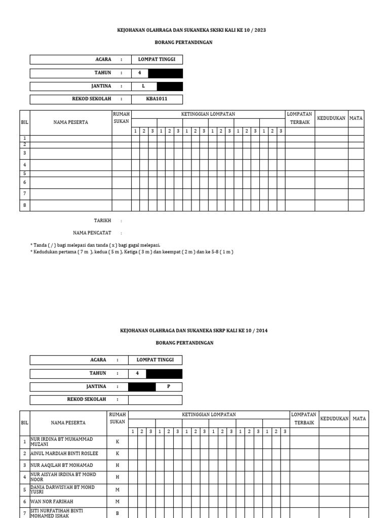 Dokumen - Tips Borang Hakim Lompat Tinggi | PDF