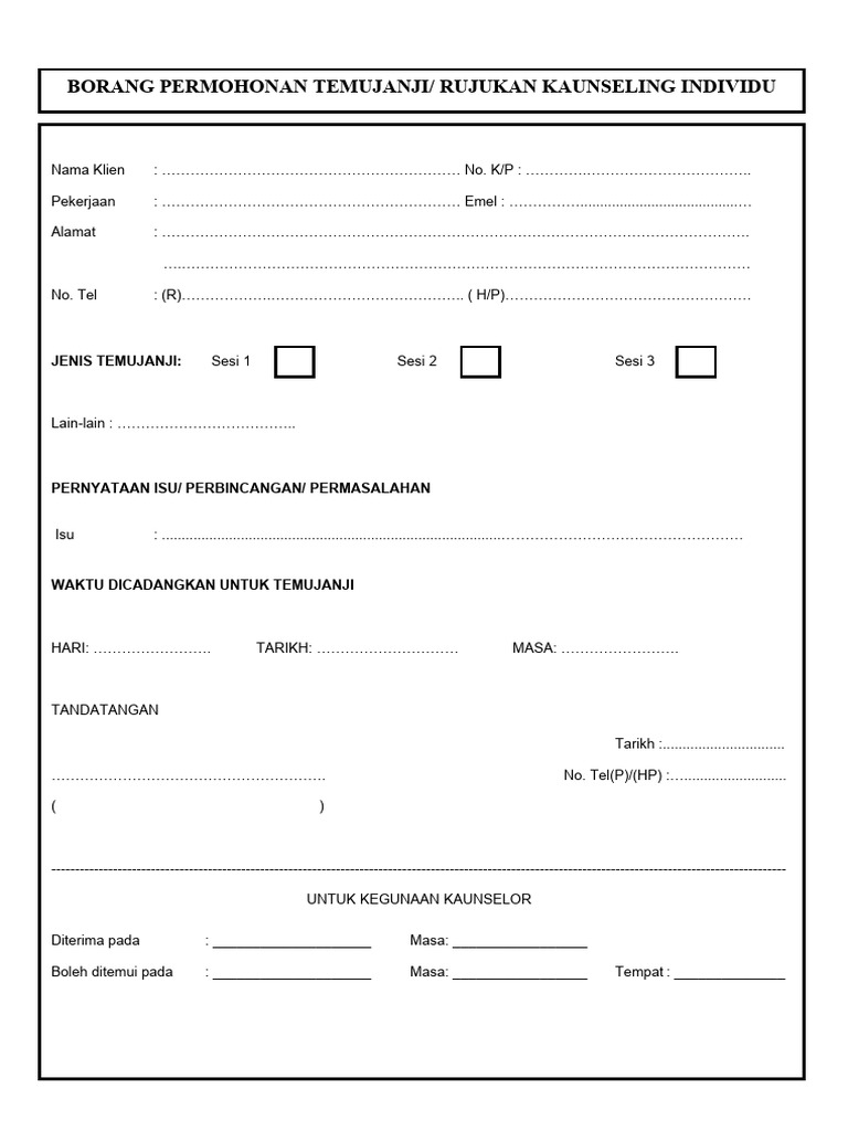 Borang Permohonan Temujanji Kaunseling Individu | PDF