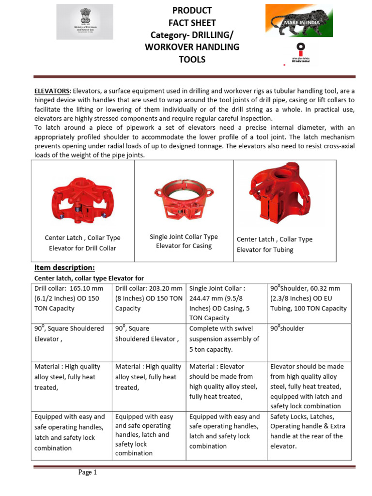 Elevator Fact Sheet | PDF | Casing (Borehole) | Pipe (Fluid Conveyance)