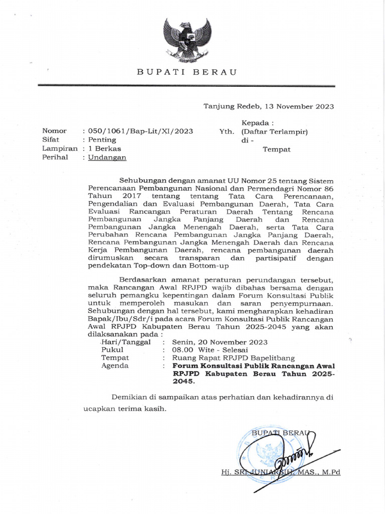 Undangan FKP RPJPD (20-11-2023) | PDF | Perjalanan