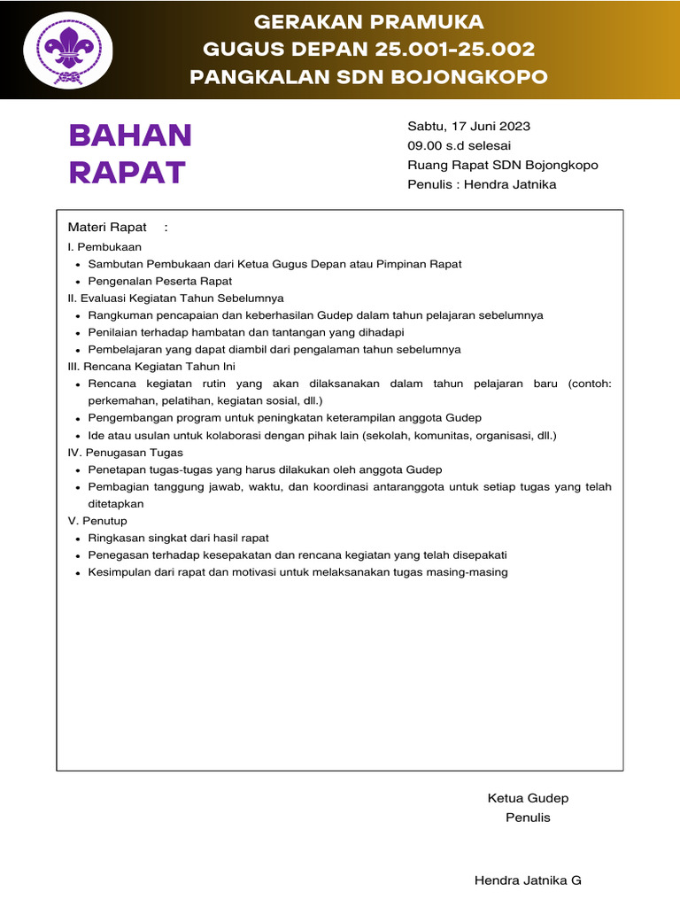 Bahan Rapat Gudep2 | PDF