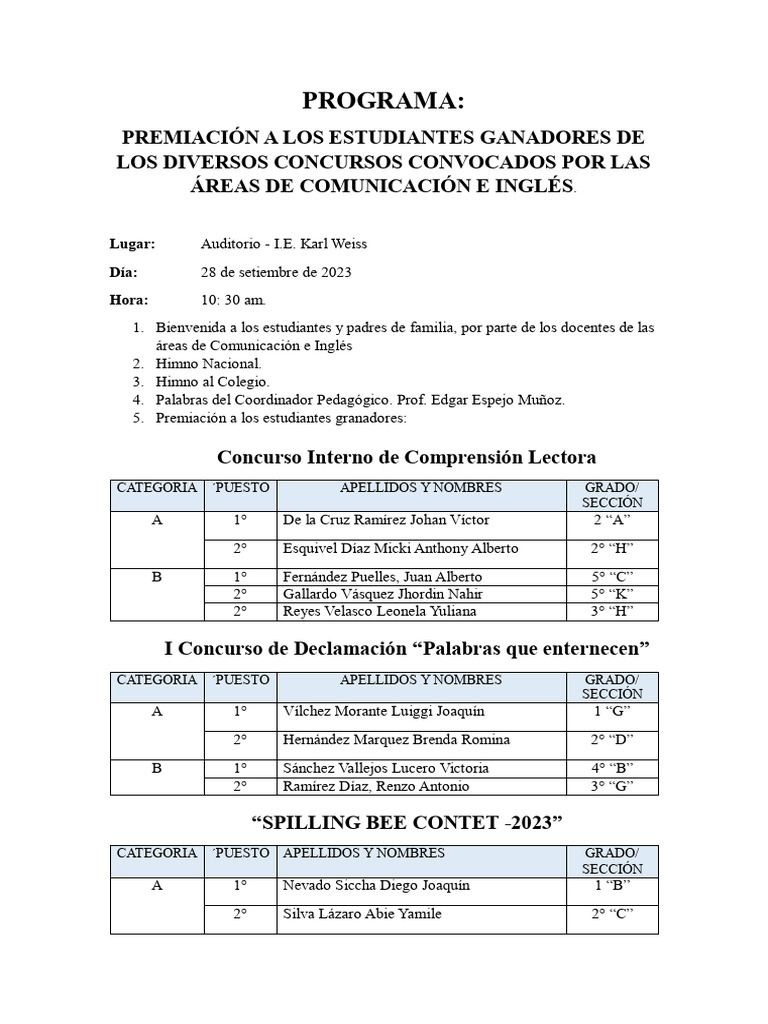 PROGRAMA DE PREMIACIÓN | PDF