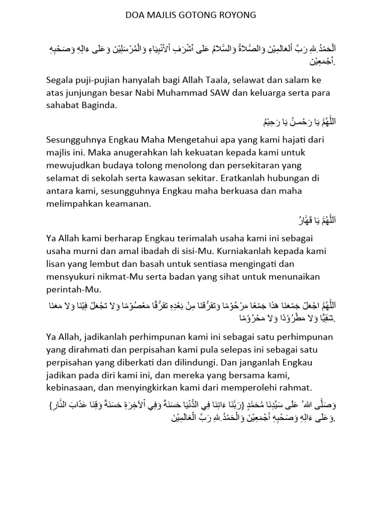 Doa Majlis Gotong Royong | PDF | Kajian Bahasa Asing | Agama & Spiritualitas