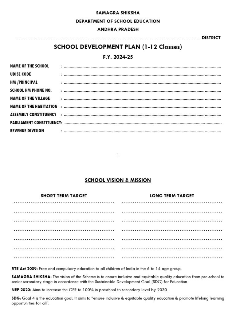 Awp School Development Plan 2024-25 | PDF | Schools | Preschool
