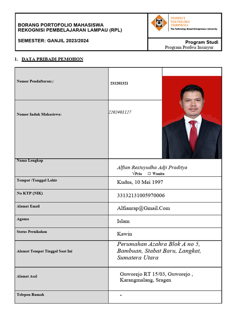 Form Portofolio RPL Penyetaran Matkul Rev 021023 | PDF