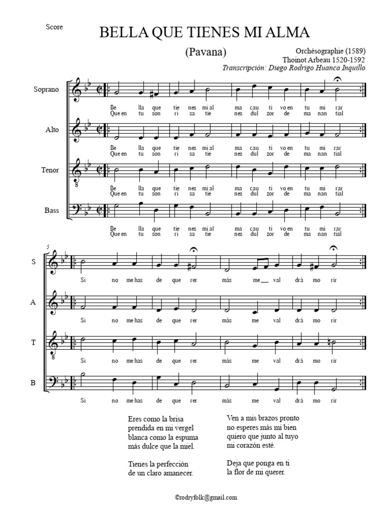 BELLA QUE TIENES MI ALMA Coro | PDF