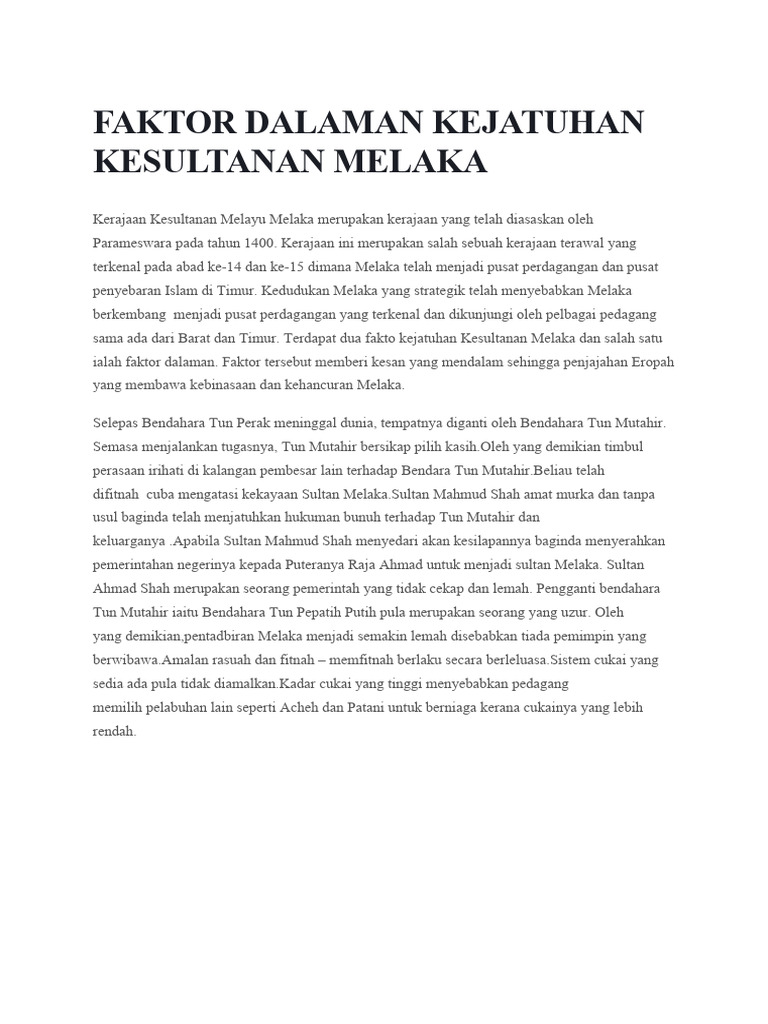 Faktor Dalaman Kejatuhan Kesultanan Melaka | PDF