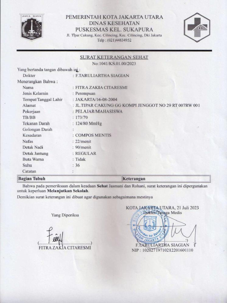 Surat Keterangan Sehat | PDF