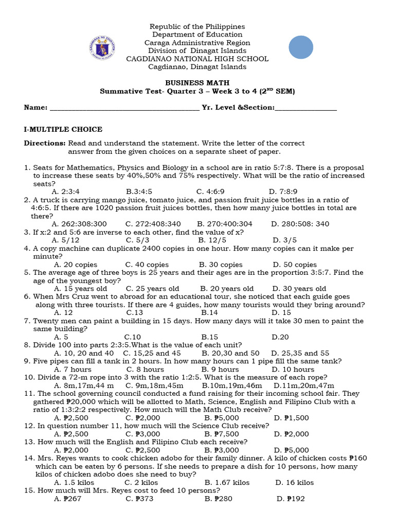 SUMMATIVE-BUS.-MATH-Q3-WK-3-4 | PDF