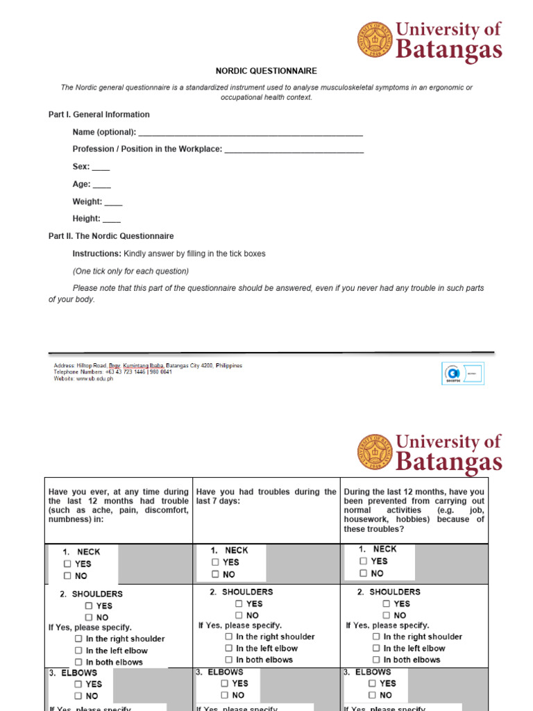 Nordic Questionnaire | PDF | Wellness