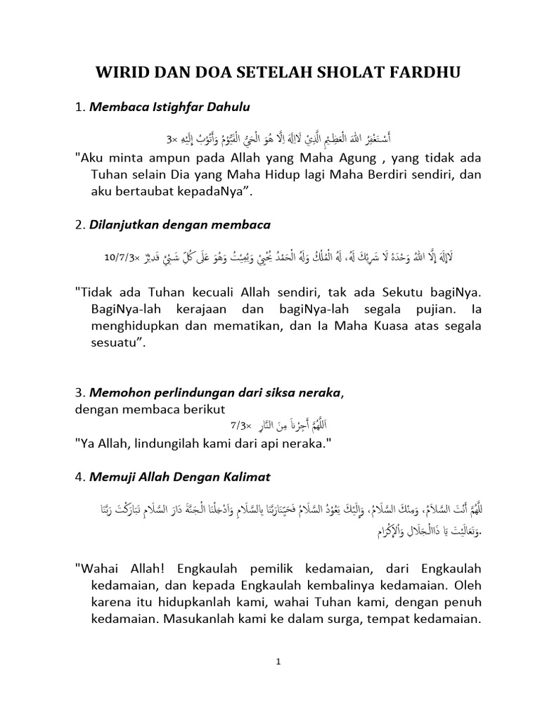 Wirid Dan Doa Setelah Sholat Fardhu | PDF