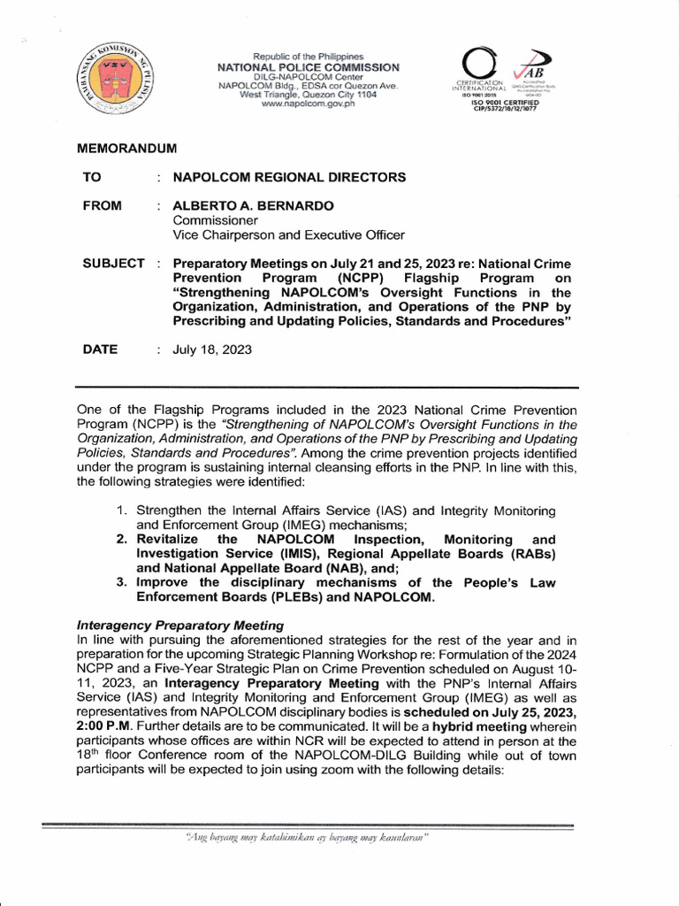 Memorandum To RDS | PDF