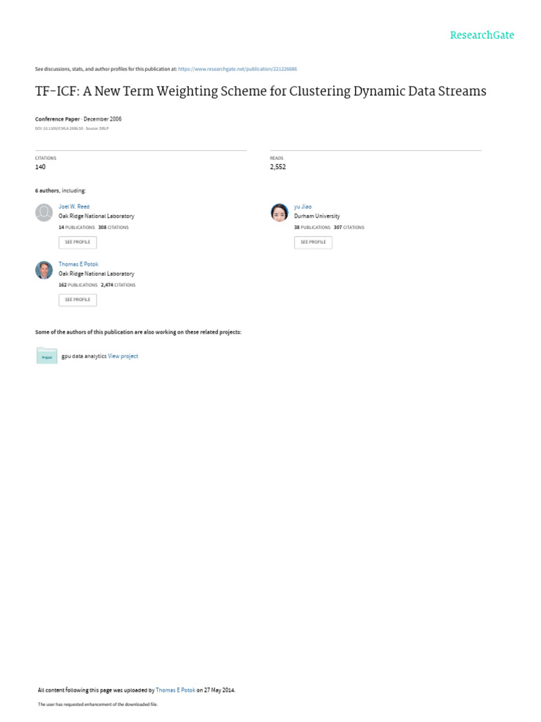 Tf Icf A New Term Weighting Scheme For Clustering Pdf Cluster