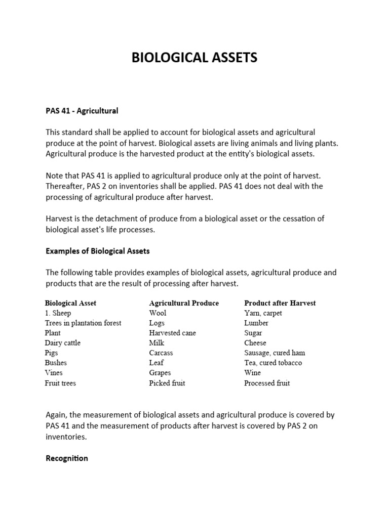 Biological Assets - Lecture Notes | PDF | Fair Value | Agriculture