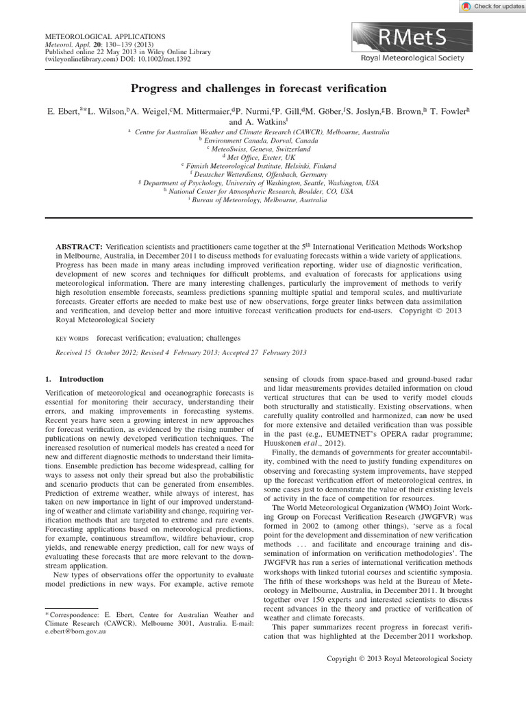 Meteorological Applications - 2013 - Ebert - Progress and Challenges in ...