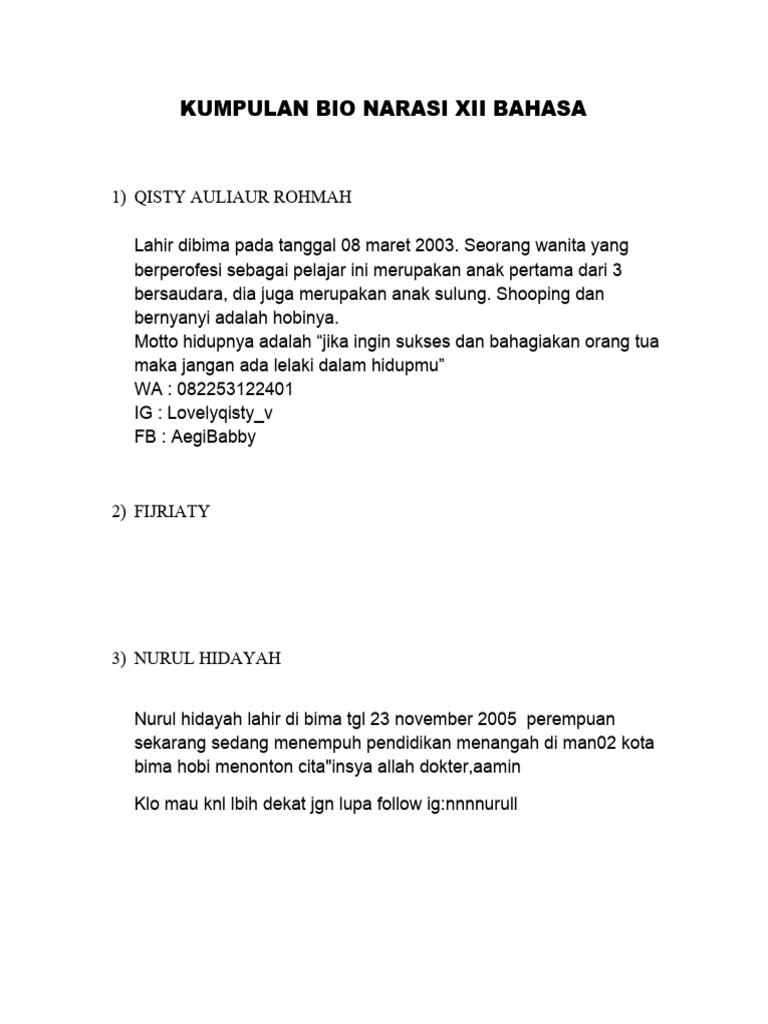 Kumpulan Bio Narasi Xii Bahasa | PDF | Olahraga & Rekreasi